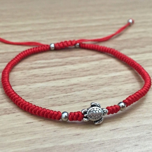 Handmade | Jewelry | Charming Silver Turtle Lucky Red String Bracelet ...